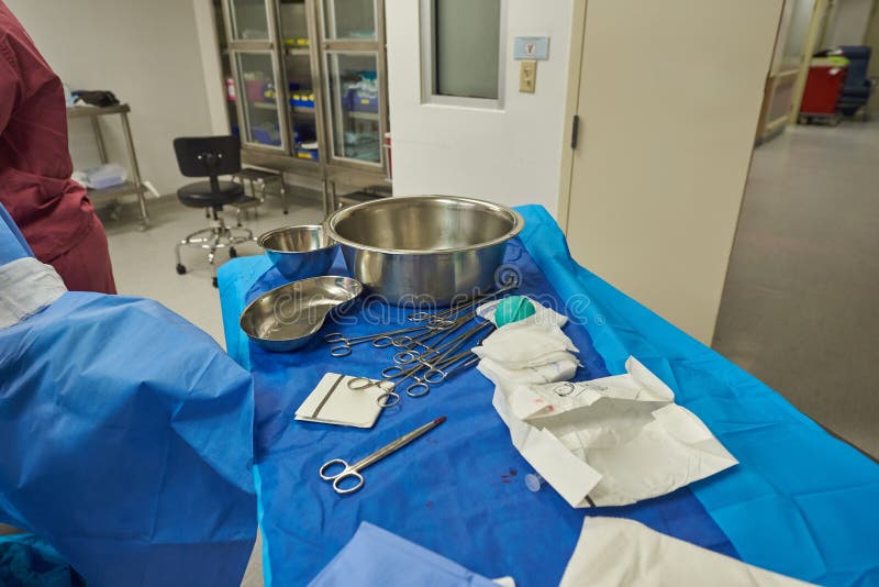 Clean Surgery Table with Instruments Stock Image - Image of operation ...