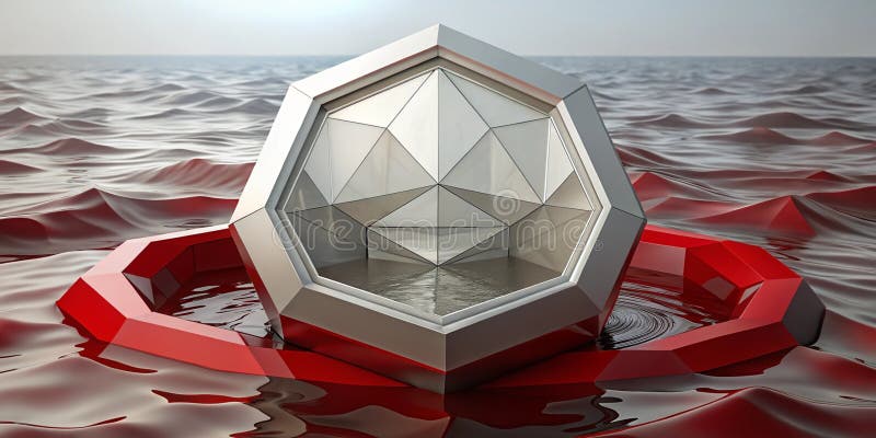Floating Octagonal Crystal in Water with Reflective Calm Surface ...