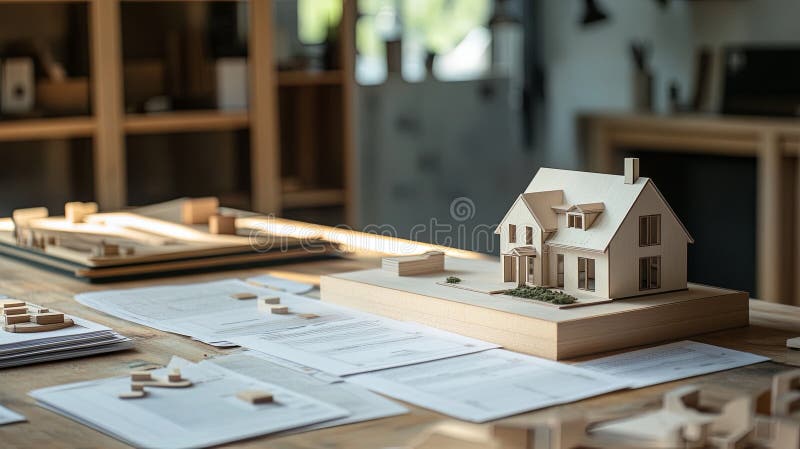A Clean Table Setup with Zoning Documents and a Miniature Wooden Stock ...