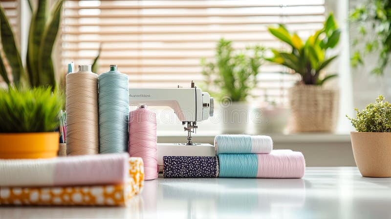 A Clean Table with Sewing Supplies Including a Sewing Machine and Stock ...