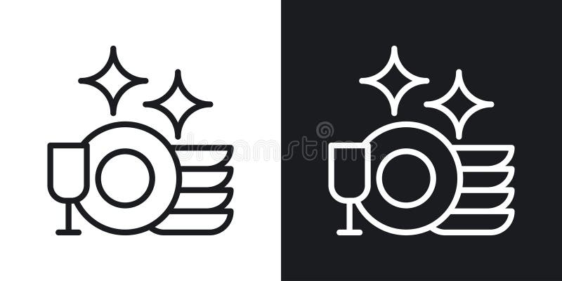 Clean Tableware Icon Set. Kitchen Sink Hygiene Dishwasher Vector Symbol ...