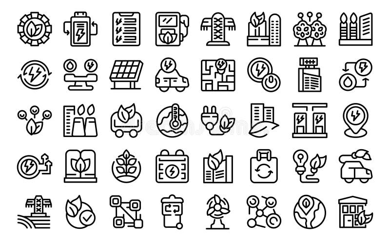 Clean Technology Icons Set Outline Vector. City Eco Stock Vector ...