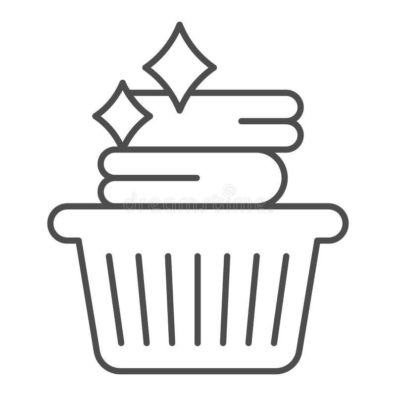 Clean Textile in Plastic Basket Thin Line Icon, Hygiene Routine Concept ...