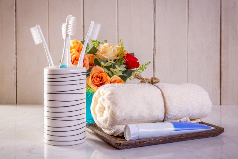 Clean Toothbrush in a Clear Glass Stock Photo - Image of color, health ...