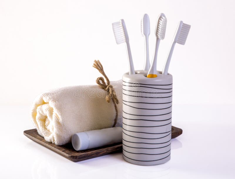 Clean Toothbrush in a Clear Glass Stock Image - Image of object ...