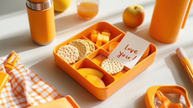 Clean Top-down View of Fall Lunch Setting at School with Orange ...