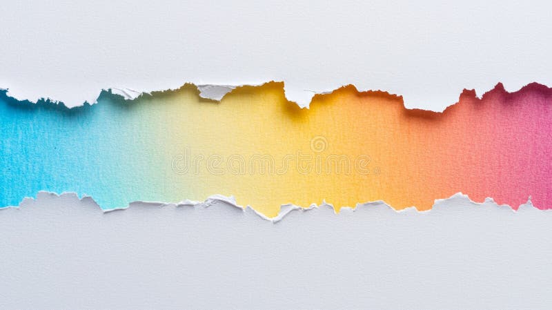 Clean Top Down View Showcases White Torn Paper with a Colorful Gradient ...
