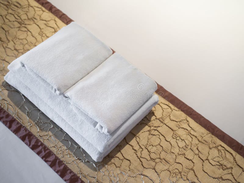Clean Towels on Bed in Hotel Room Stock Photo - Image of luxury ...
