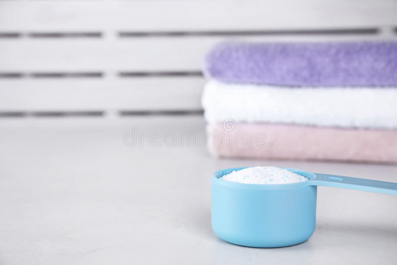 Scoop with Washing Powder on Table Indoors, Space for Text Stock Image ...