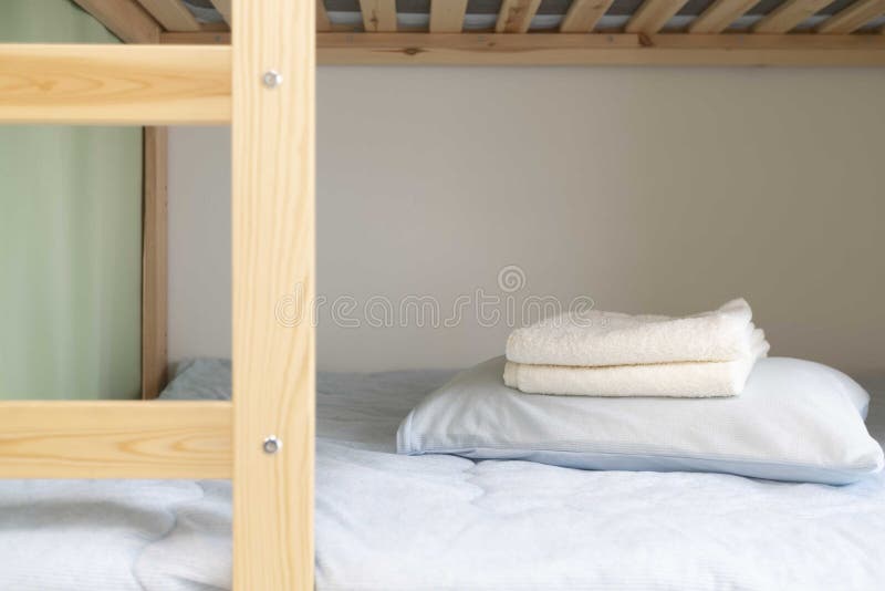 Clean Towels Placed in a Bunk Bed Stock Image - Image of freshness ...