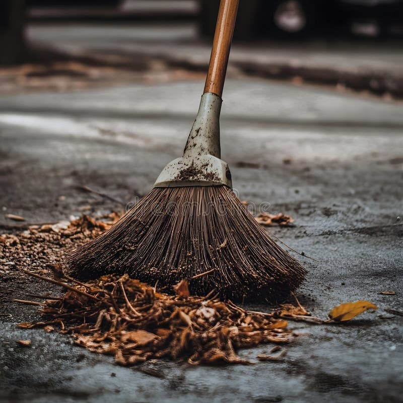 Clean Trash with a Broom Autumn Fall Season Stock Illustration ...