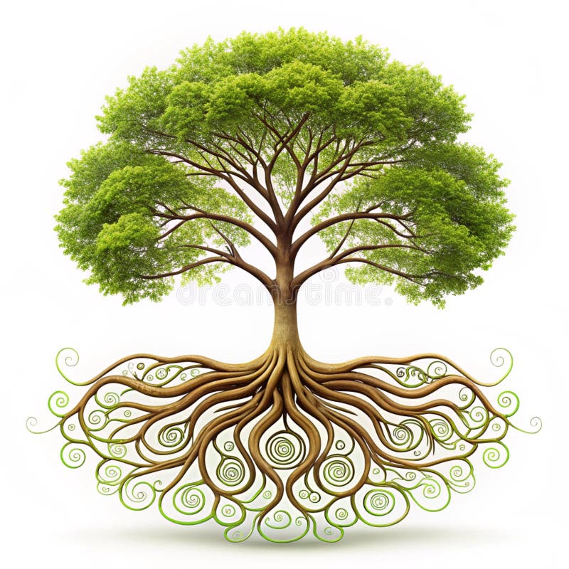 Minimalist Abstract Tree with Spiral Roots Stock Illustration ...