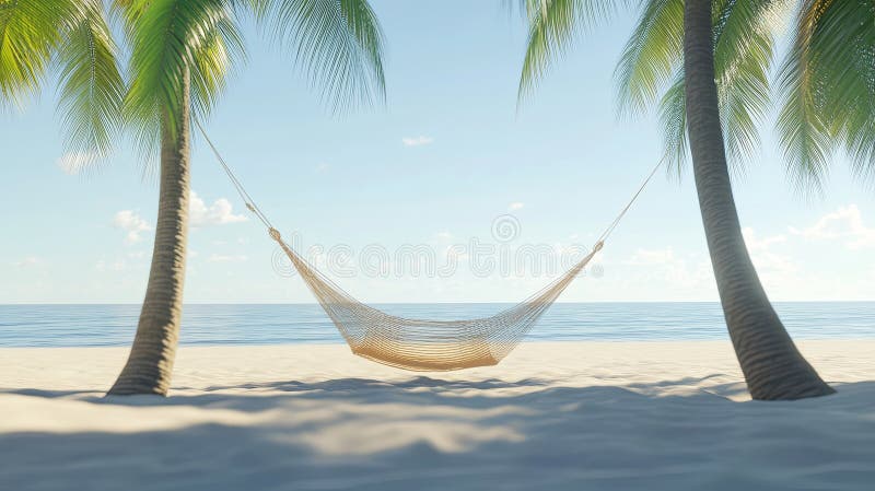 A Clean Tropical Beach Setup Featuring a Minimalist Hammock between Two ...