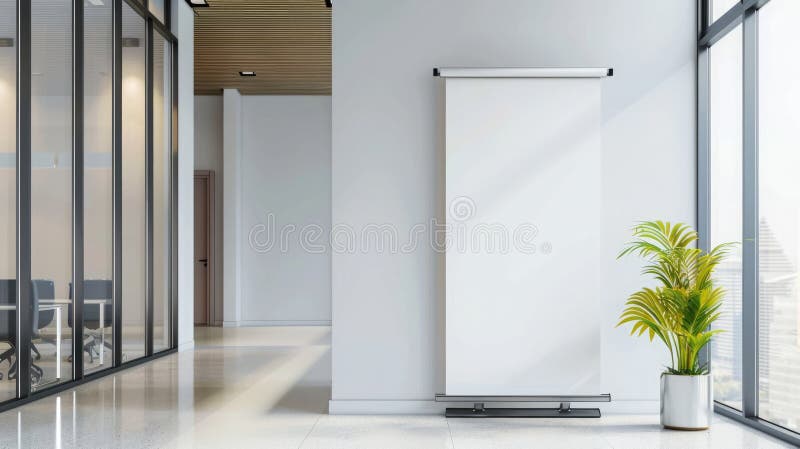 Clean and Uncluttered Roll-up Mockup Poster in a Coworking Environment ...