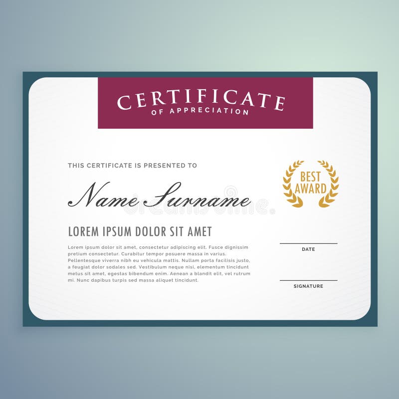 Clean Vector Certificate Template Design Stock Vector - Illustration of ...