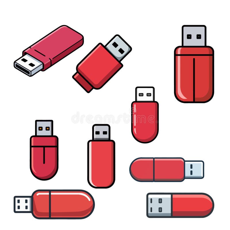 A Clean Vector Illustration of a Red USB Flash Drive. the Background is ...