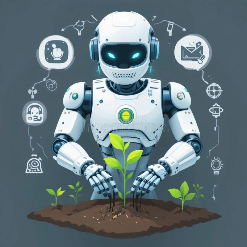 Eco Robot Activities – Vector Icons of Green AI and Sustainability ...