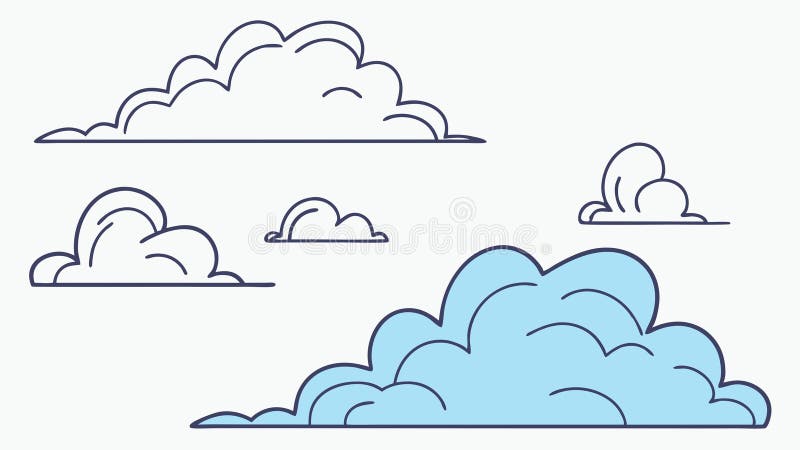 Simple Cloud Formations Blue Sky Outline Art Vector Design Generative ...