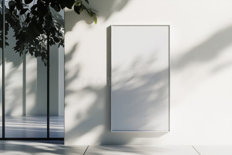 Clean Vertical Blank White Frame on a Modern Wall Surface with Soft ...