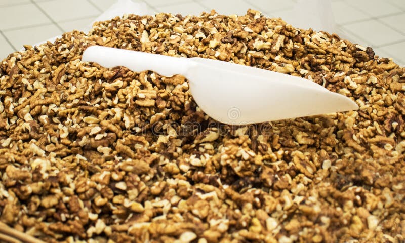 Clean Walnuts Core Exposed for Sale in the Store. Raw, No Shell Stock ...