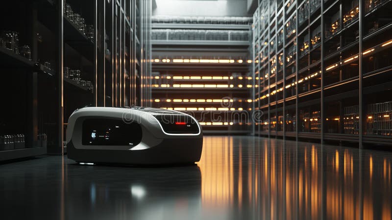 Clean Warehouse with Organized Shelves Where Smart Robots are Working ...