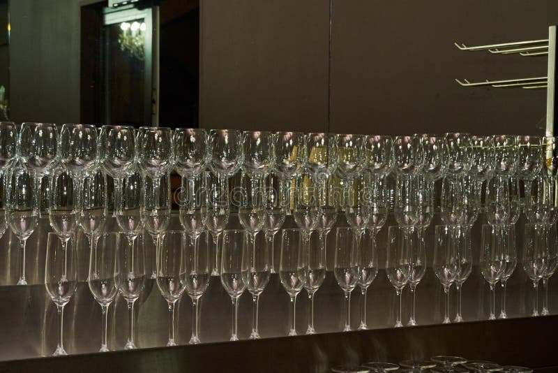 Clean Washed and Polished Glasses Hanging Stand Bar Rack. Stock Image ...