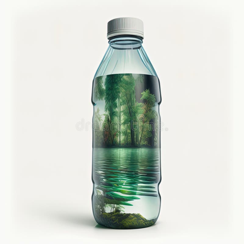 Clean Water and a Painted Forest Inside a Plastic Bottle Stock ...