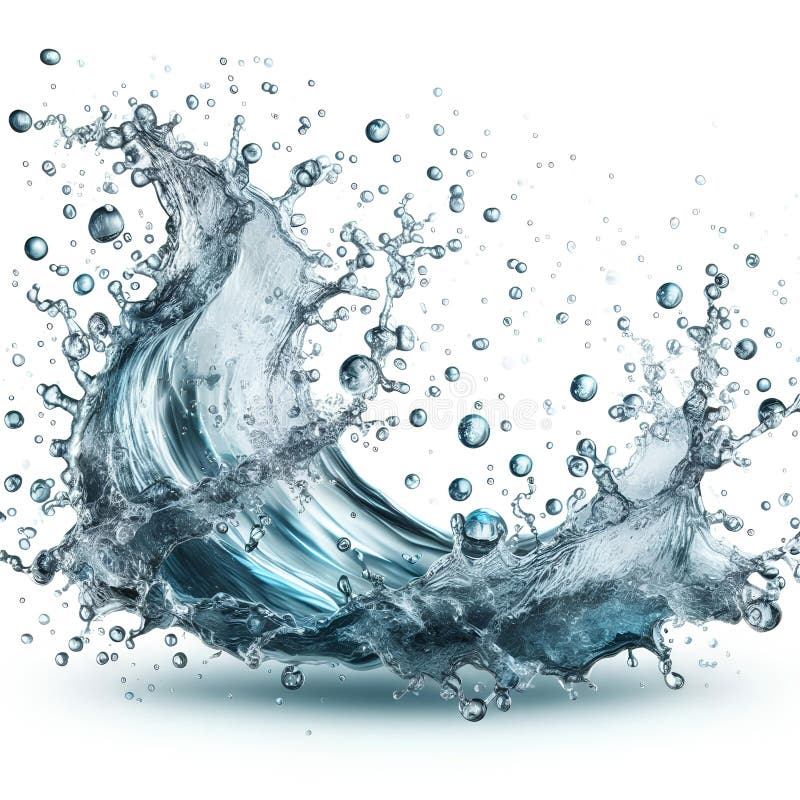 Clean Water Splash and Splatters in Water Wave Isolated on White ...