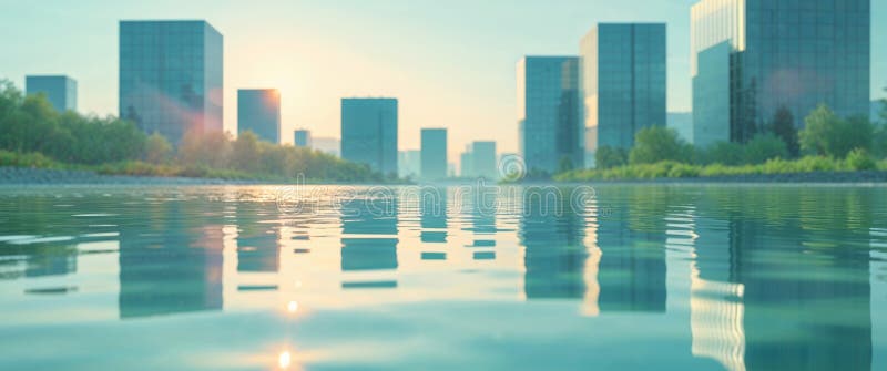 Clean Water Surface Reflecting Sunlight with Buildings in the ...