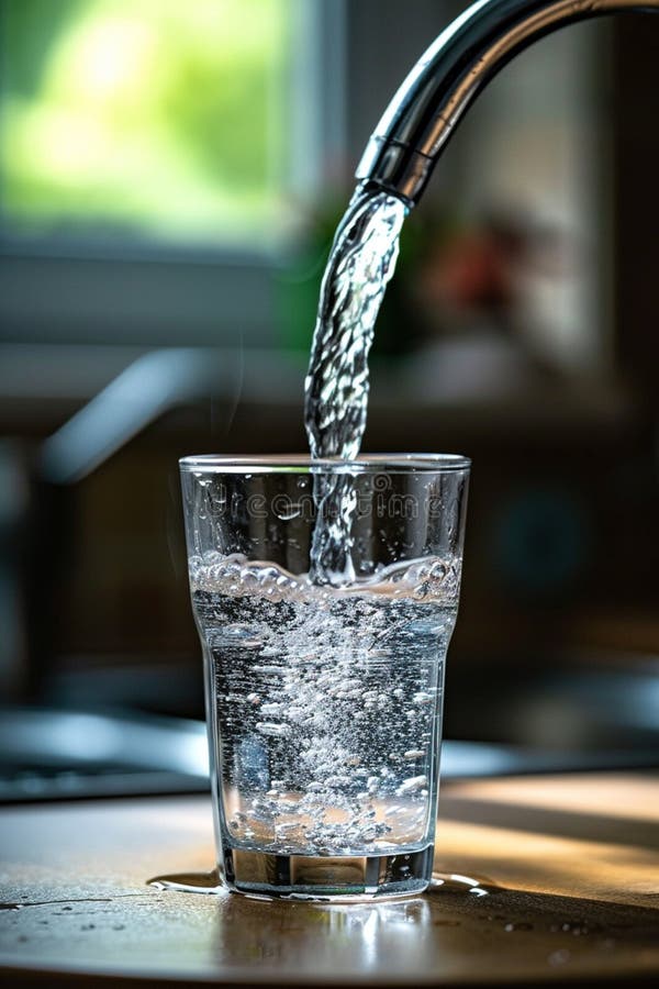 Clean Water from the Tap Flows into the Glass Stock Image - Image of ...