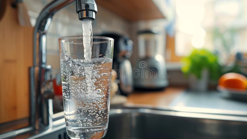 Clean Water from the Tap Flows into the Glass Stock Photo - Image of ...