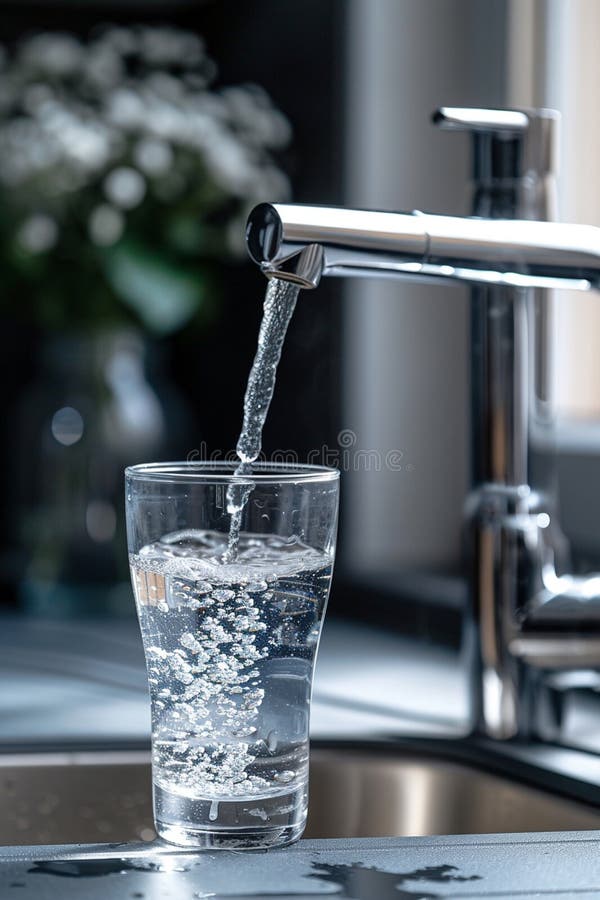 Clean Water from the Tap Flows into the Glass Stock Photo - Image of ...