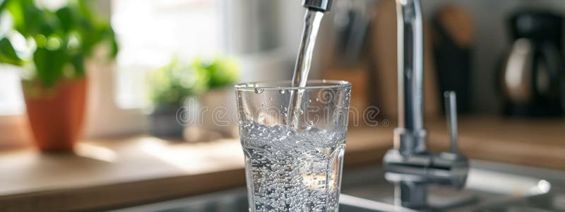 Clean Water from the Tap Flows into the Glass Stock Photo - Image of ...