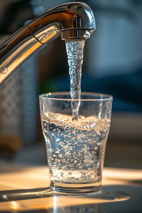 Clean Water from the Tap Flows into the Glass Stock Photo - Image of ...