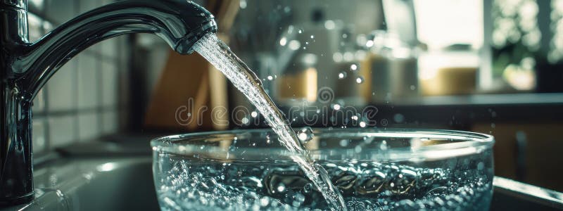 Clean Water from the Tap Flows into the Glass Stock Photo - Image of ...