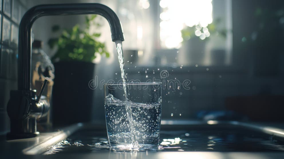 Clean Water from the Tap Flows into the Glass Stock Image - Image of ...