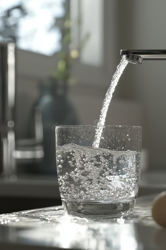 Clean Water from the Tap Flows into the Glass Stock Image - Image of ...