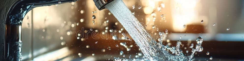 Clean Water from the Tap Flows into the Glass Stock Photo - Image of ...