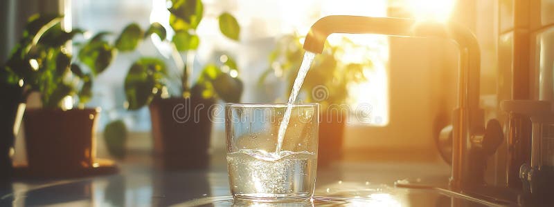 Clean Water from the Tap Flows into the Glass Stock Photo - Image of ...