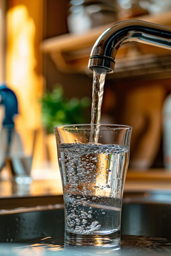 Clean Water from the Tap Flows into the Glass Stock Photo - Image of ...