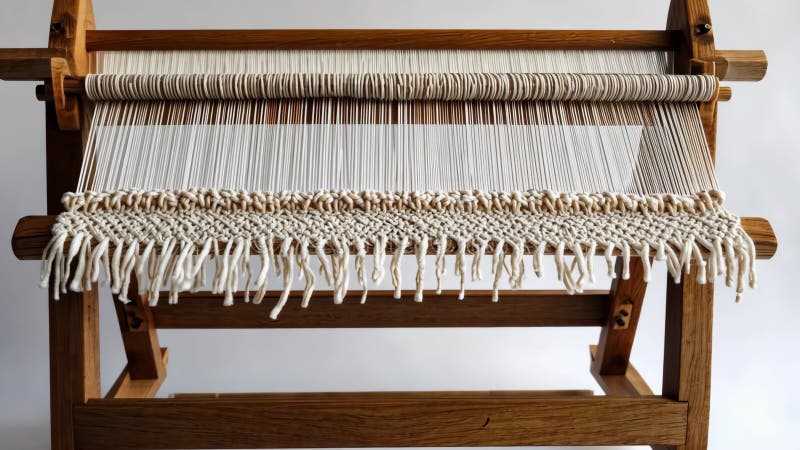 A Clean Weaving Loom with Threads Partially Woven in Minimalist ...