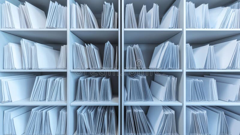A Clean, Well-arranged Storage Room with White Filing Boxes Lined Up on ...