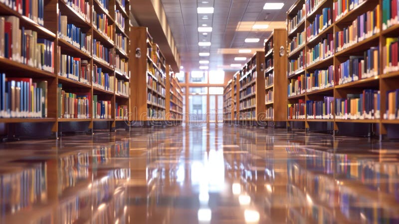 A Clean and Well-lit School Library with Rows of Bookshelves Filled ...