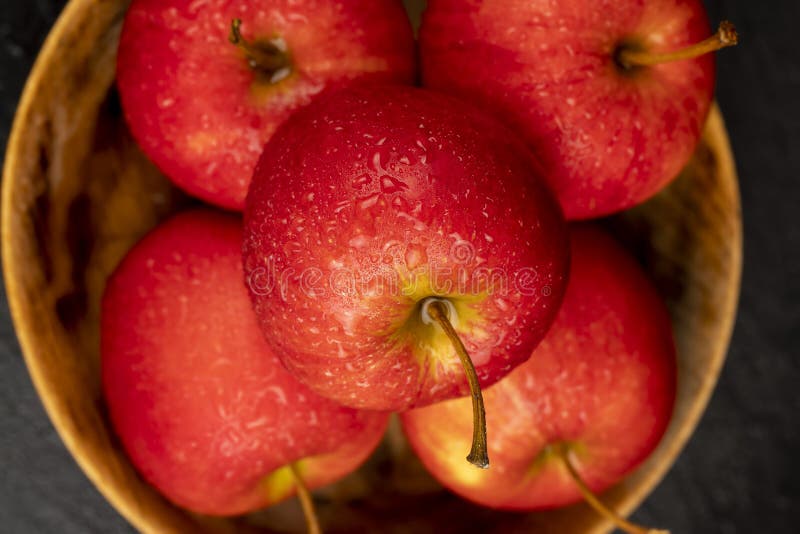 Clean Wet Red Apples , Close-up Stock Image - Image of produce, vegan ...