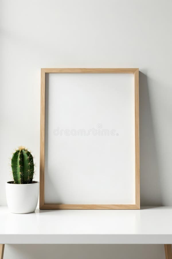 Clean White Background, Cactus, Picture Frame Mockup, Desk, Top View ...