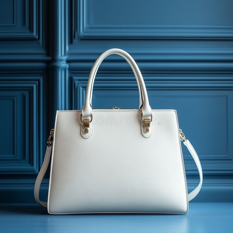 Classic White Handbag on Bold Blue Stock Illustration - Illustration of ...