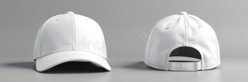 Clean White Baseball Cap, Front Back Views on Gray , Stitching Detail ...