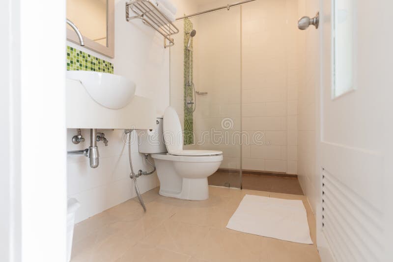 Clean White Bathroom, Interior Modern Style Stock Photo - Image of ...