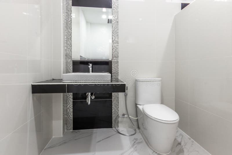 Clean and White Bathroom and Modern Look Stock Image - Image of glass ...