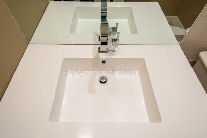 Clean White Bathroom Sink with Faucet Stock Image - Image of bathroom ...